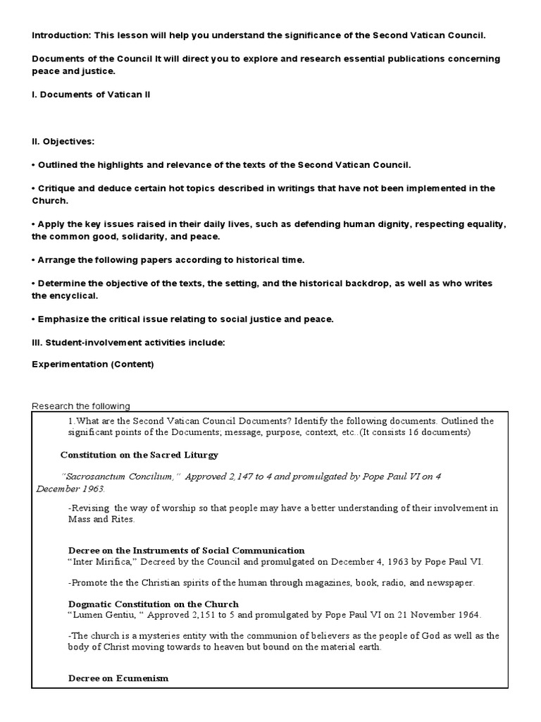 Overview of Vatican II Documents | PDF | Second Vatican Council ...