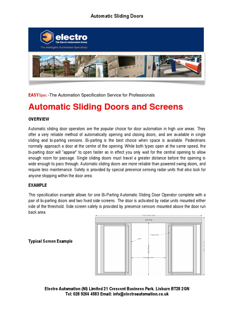 Automatic Sliding Door Specifications | PDF | Door | Automation