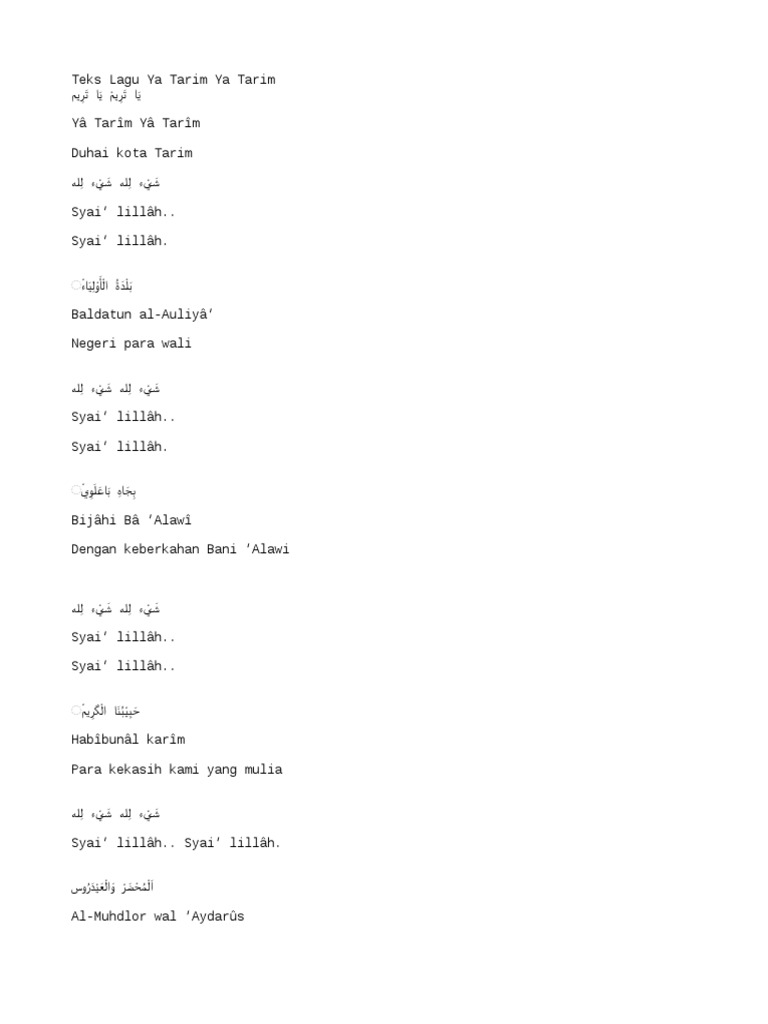 Lirik dan Makna Lagu Ya Tarim | PDF