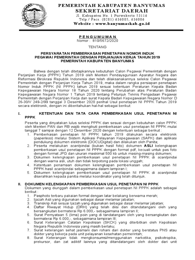 Pengumuman Adm. Pemberkasan PPPK | PDF