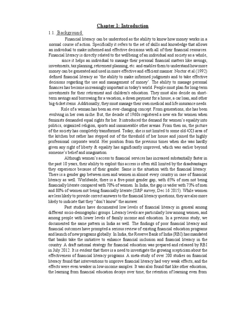 Chapter 1: Introduction Background | PDF | Financial Literacy | Literacy