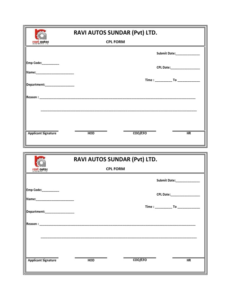 CPL-DL Form | PDF | Finance & Money Management