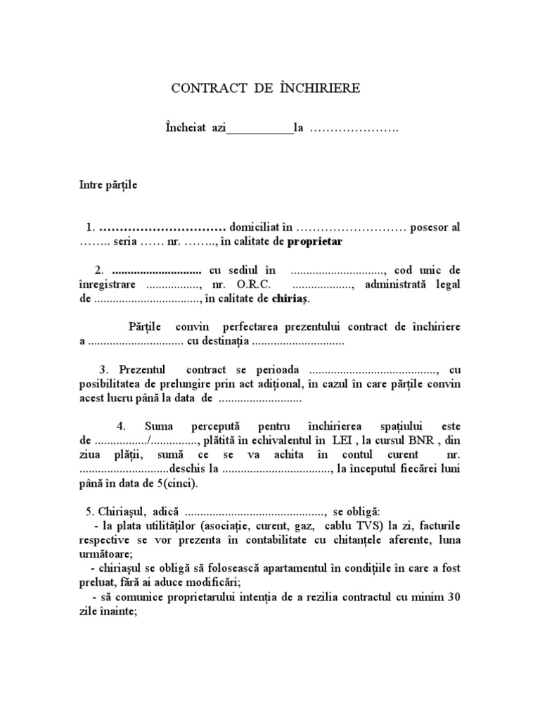 Contract de Inchiriere Persoana Fizica-Firma | PDF
