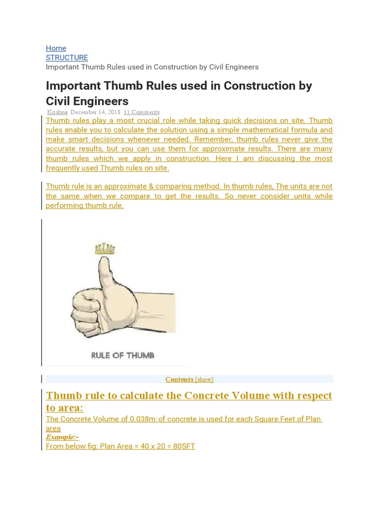 Important Thumb Rules Used in Construction by Civil Engineers | PDF ...