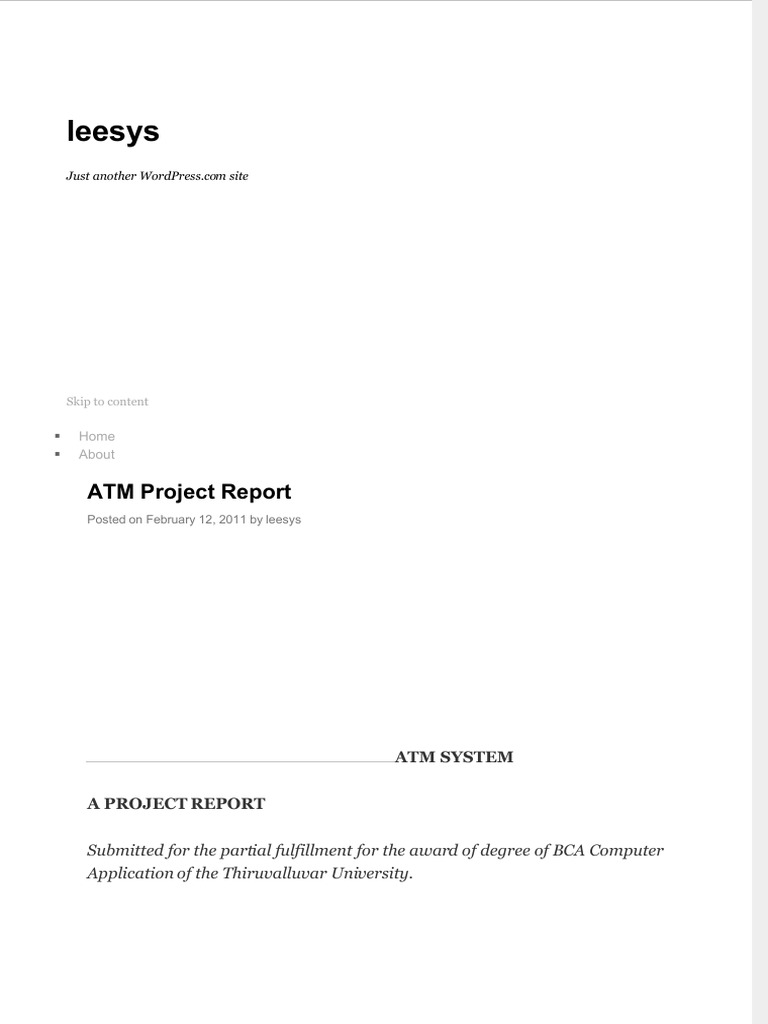 Leesys: ATM Project Report | PDF | Use Case | Visual Basic .Net