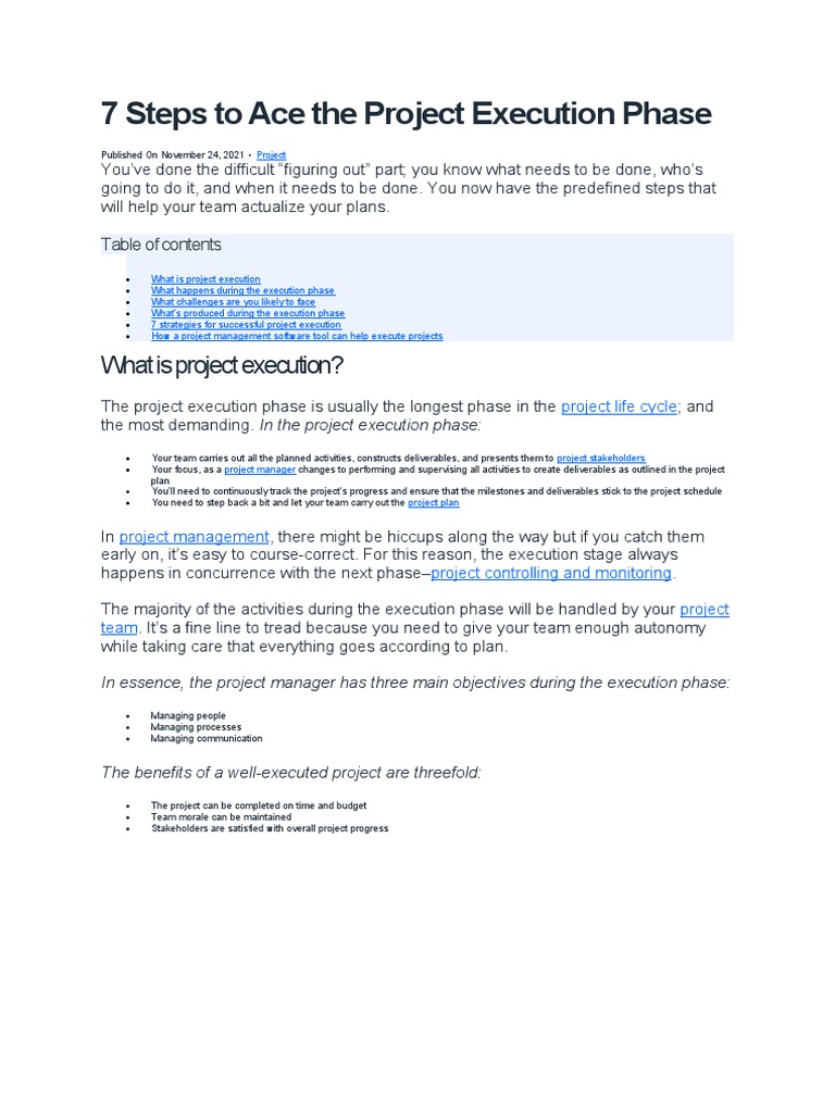 7 Steps To Ace The Project Execution Phase | Download Free PDF ...