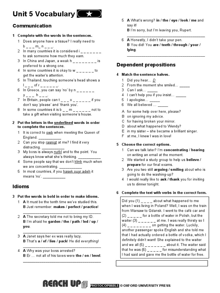 Vocabulary Unit 5 1star + KEY | PDF | Foreign Language Studies | Self ...