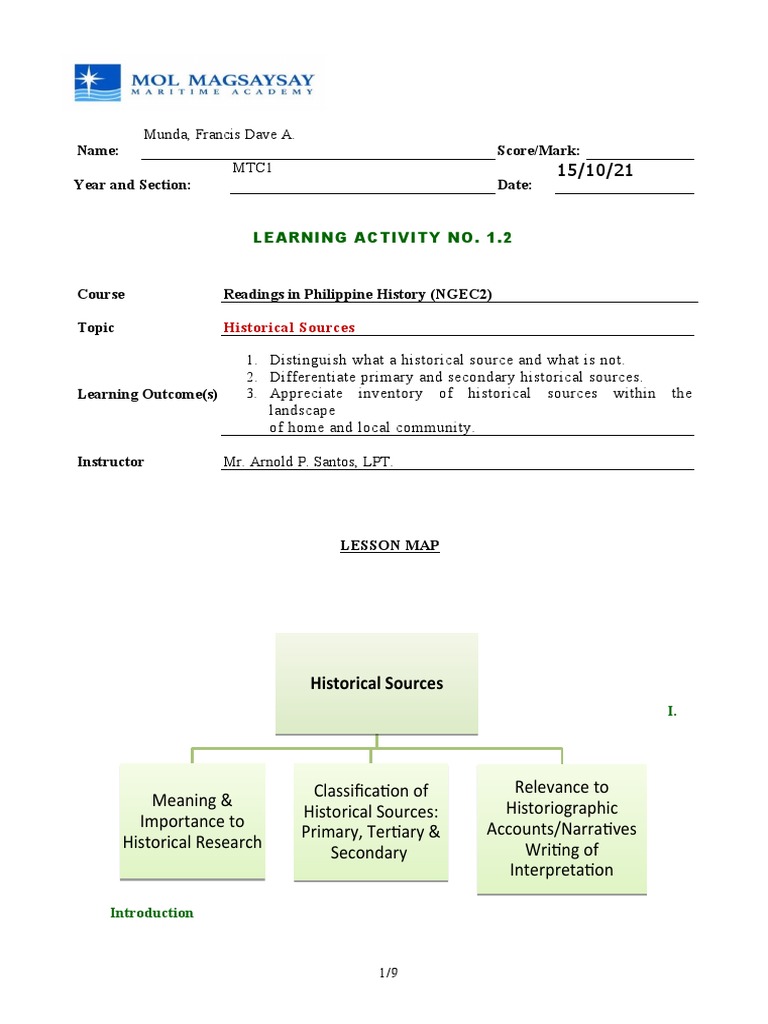 Learning Module 1.2 - Ngec2 - RPH - Historical Sources | PDF | Primary Sources | Artifact ...