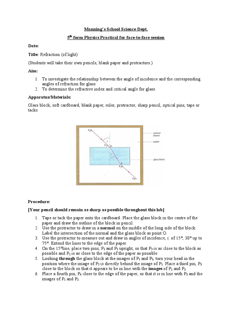 5th Form Physics Practical - Refraction | PDF | Refraction | Refractive Index
