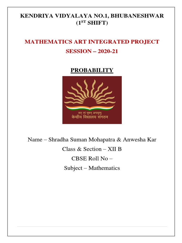 Maths Project (XII) - Probability-Final | PDF | Probability Distribution | Probability