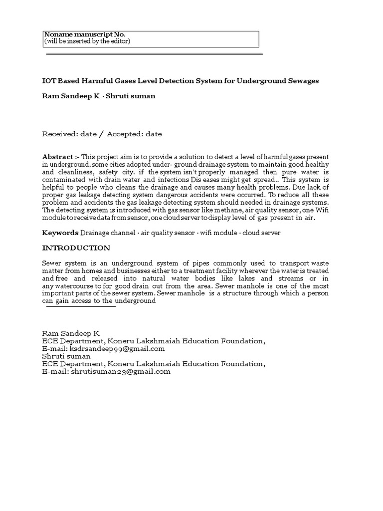 IOT Based Harmful Gases Level Detection System For Underground Sewages | PDF | Microcontroller ...