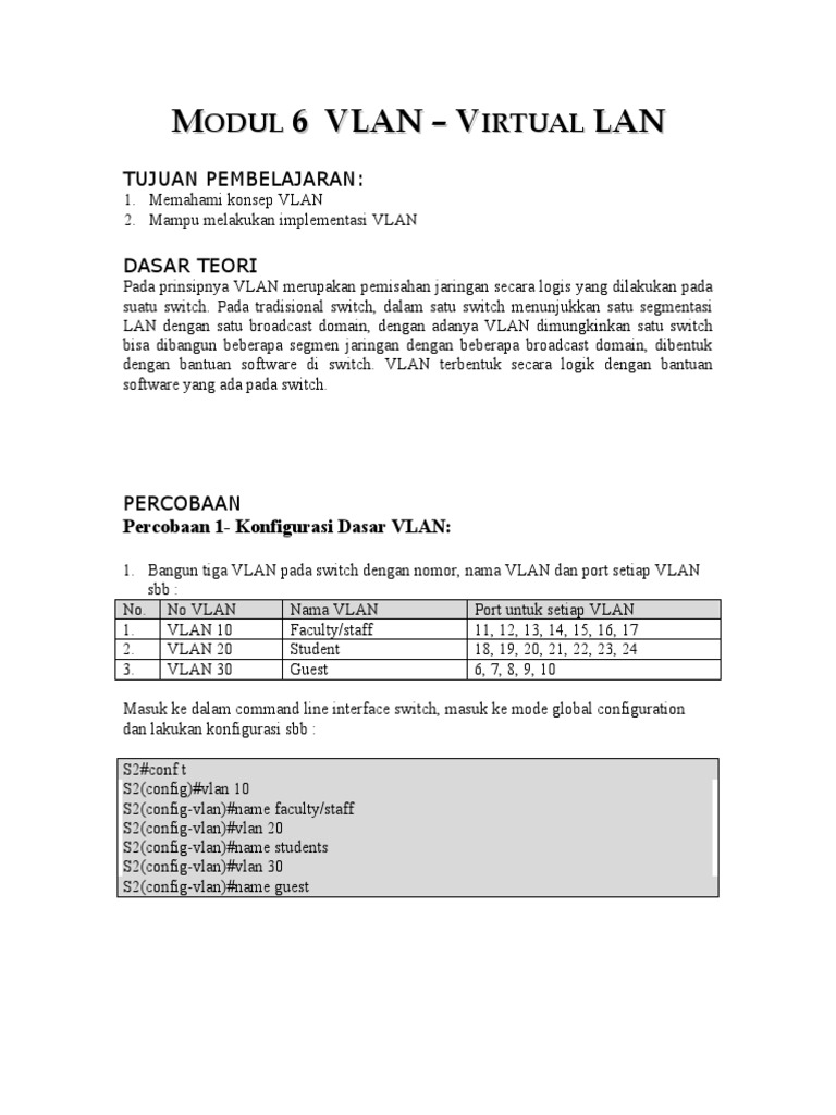 Topologi VLAN Sederhana dan Konfigurasi | PDF
