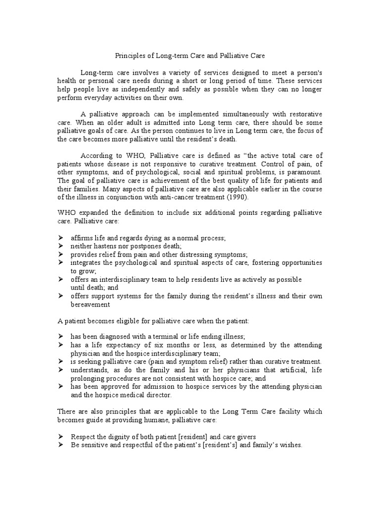 Principles of Long-Term Care and Palliative Care | PDF | Palliative ...