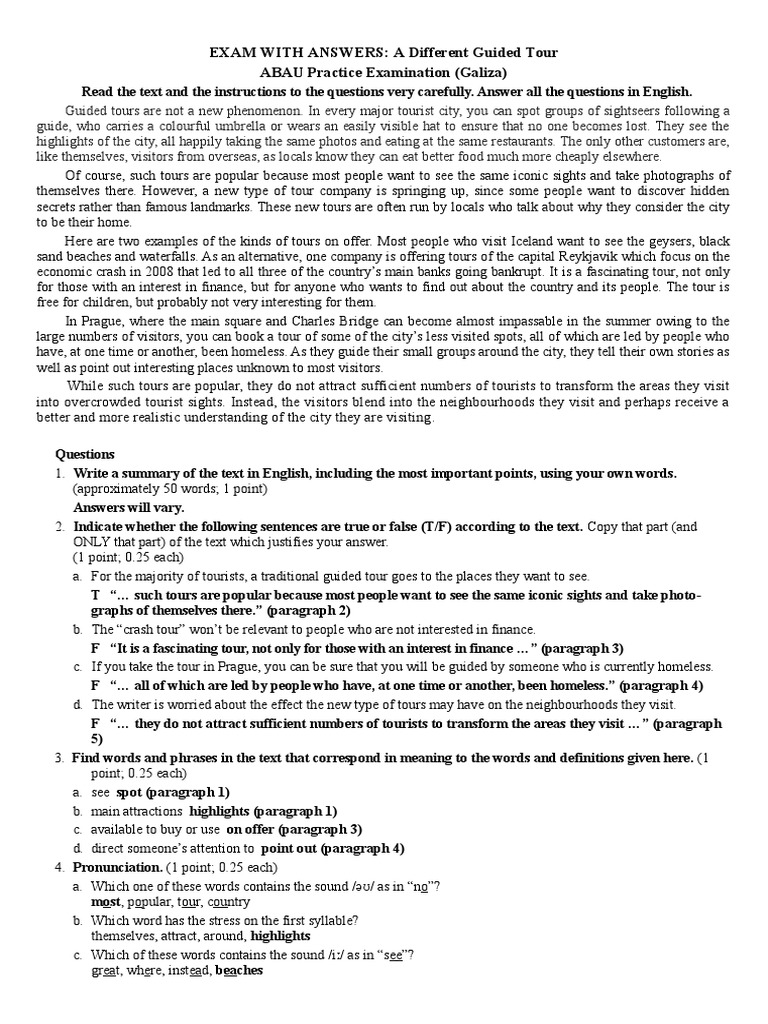 EXAM WITH ANSWERS: A Different Guided Tour ABAU Practice Examination ...