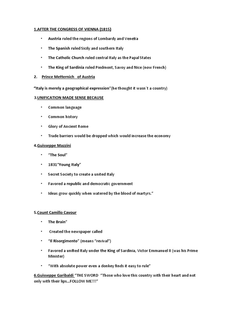 Italian Unification Summary | PDF