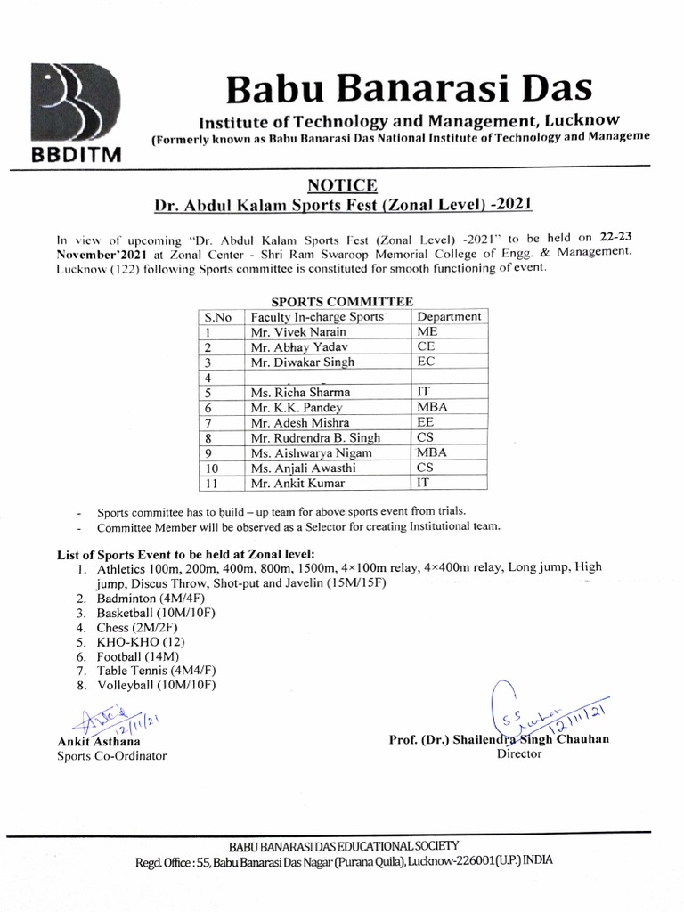 Notice Announcing the Formation of a Sports Committee and List of ...