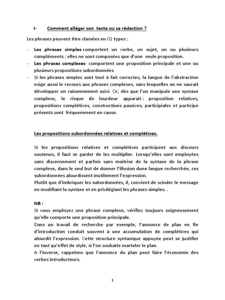 Alléger son texte : conseils pratiques | PDF | Clause | Sujet (Grammaire)