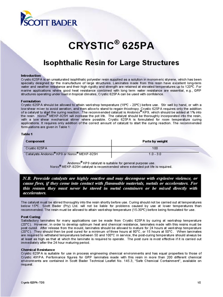 Crystic 625PA: Isophthalic Resin For Large Structures | PDF | Catalysis ...