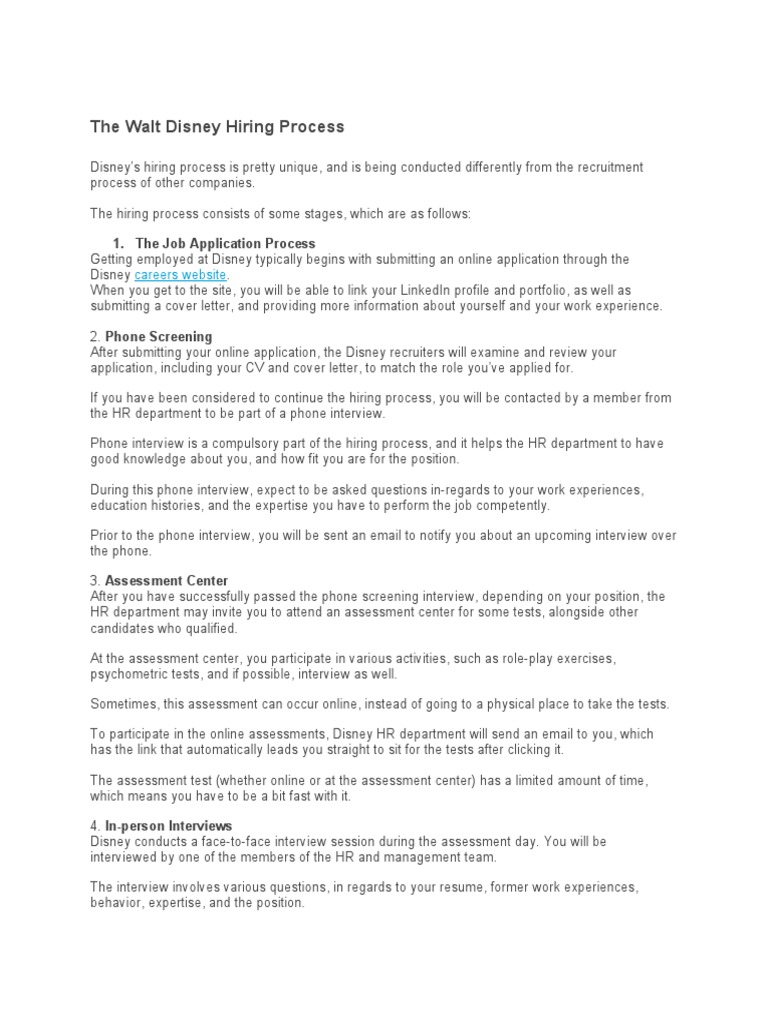 The Walt Disney Hiring Process | PDF | Recruitment | Job Interview