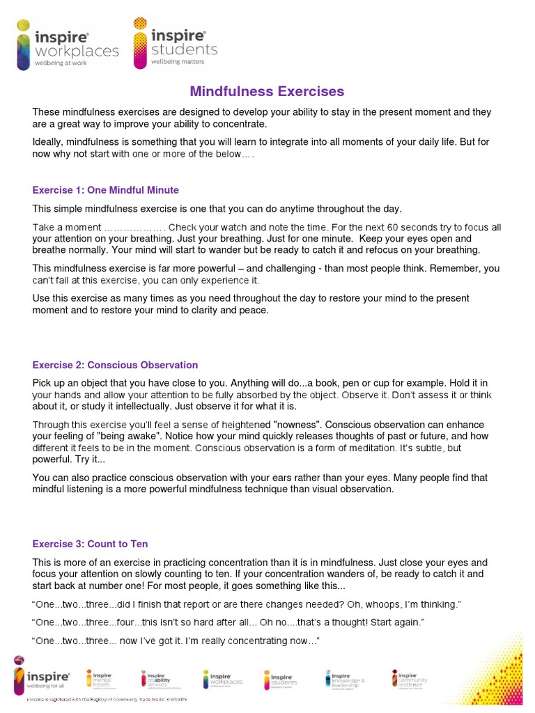 Mindfulness Exercises for Present Focus | PDF | Mindfulness | Mind