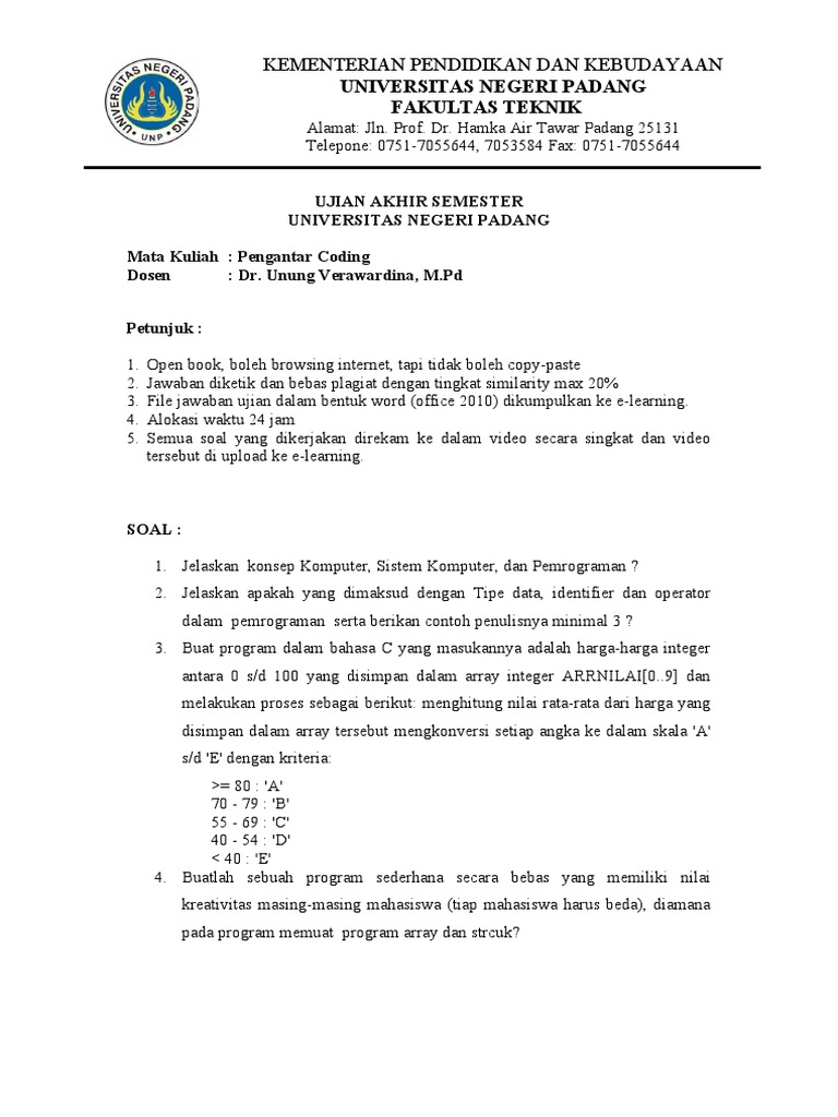 Soal Uas - Pengantar - CODING | PDF