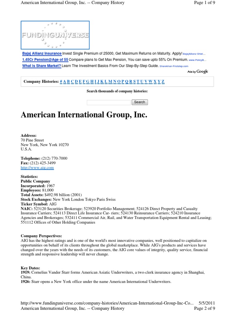 AIG History | PDF | American International Group | Insurance