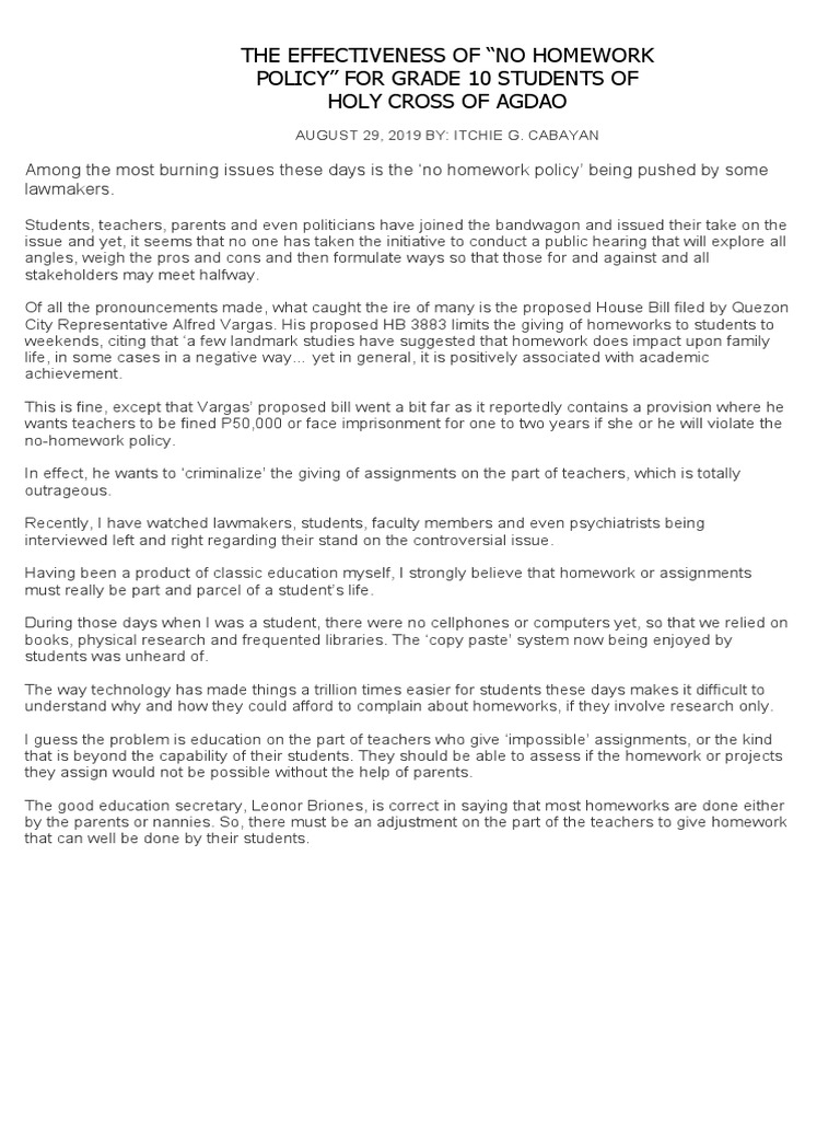 DepEd Supports Limiting Homework to Balance Study and Family Time | PDF ...