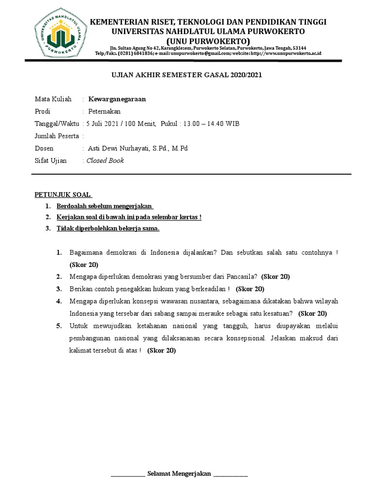 UAS KWN Peternakan 2020 | PDF