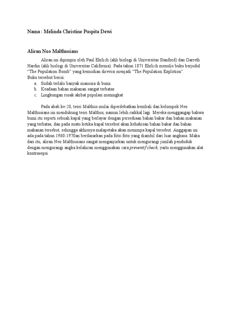 Aliran Neo-Malthusian | PDF | Sejarah
