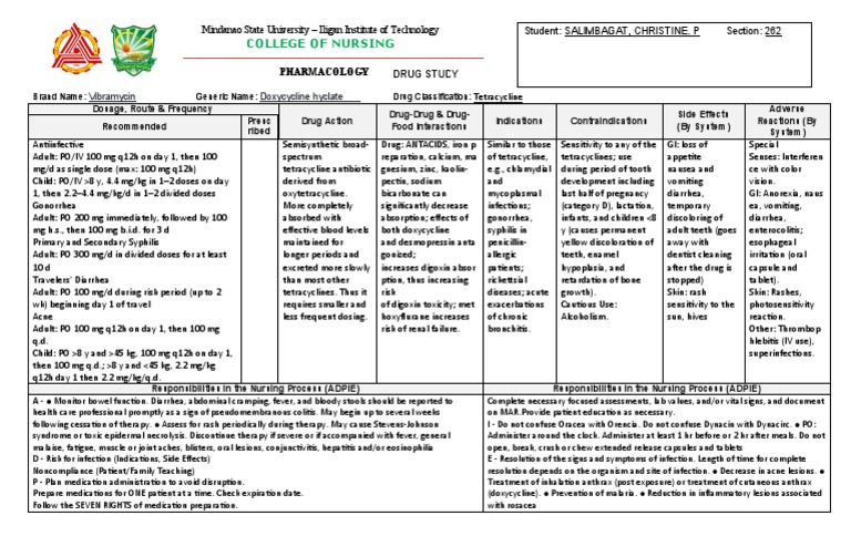 College of Nursing: Drug Study Pharmacology | PDF | Health Sciences ...