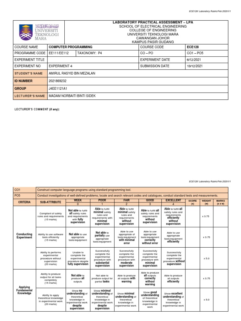 Experiment 4 Lab Report Pdf Subroutine Parameter Computer Programming