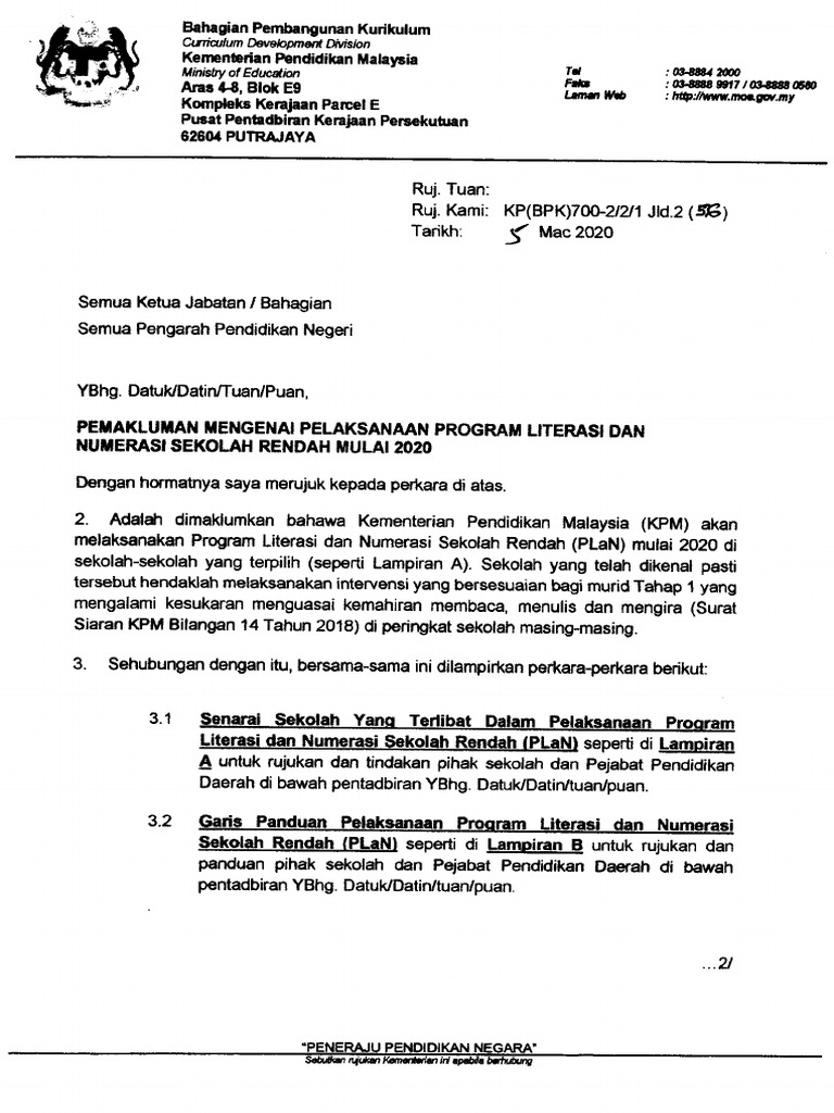 Surat Pemakluman PLaN - 5mac2020 | PDF