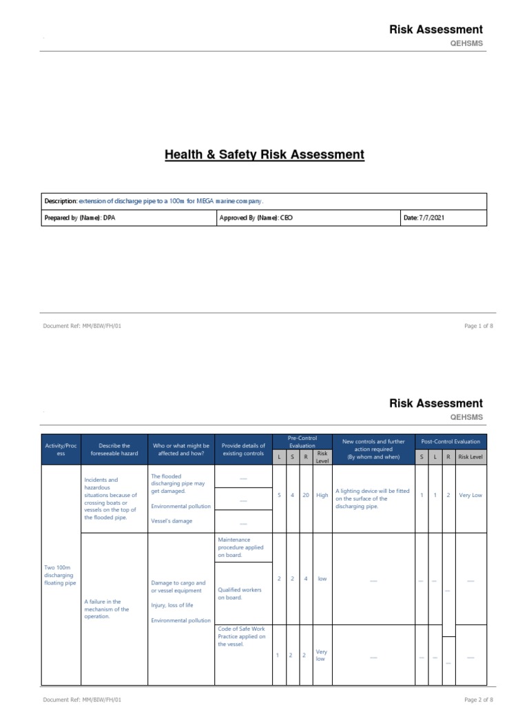 Health & Safety Risk Assessment | PDF | Risk Assessment | Risk