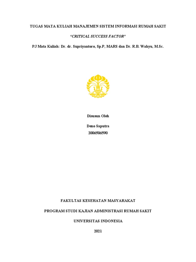 Deno Saputra - 2006506590 - Tugas SIRS CSF Case Study | PDF