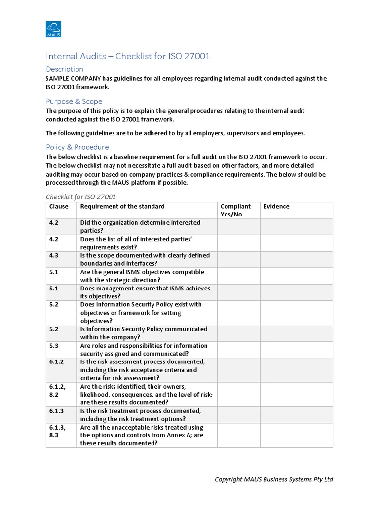 Iso 27001 Checklist | PDF | Information Security | Classified Information
