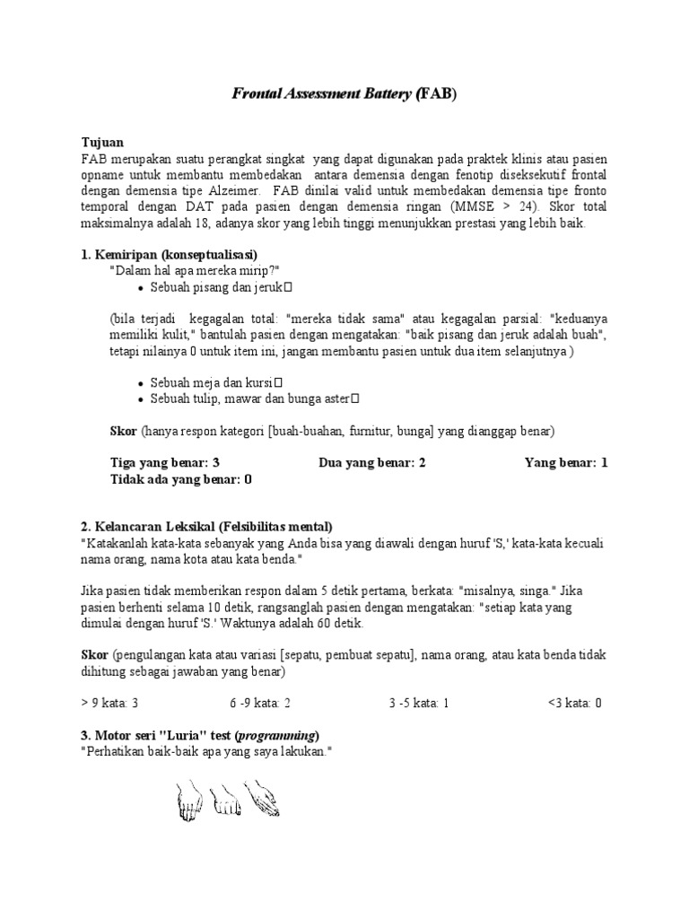 Frontal Assessment Battery | PDF
