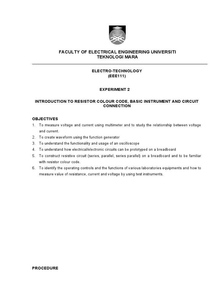 Eee111 Experiment 2 | PDF | Resistor | Electrical Network