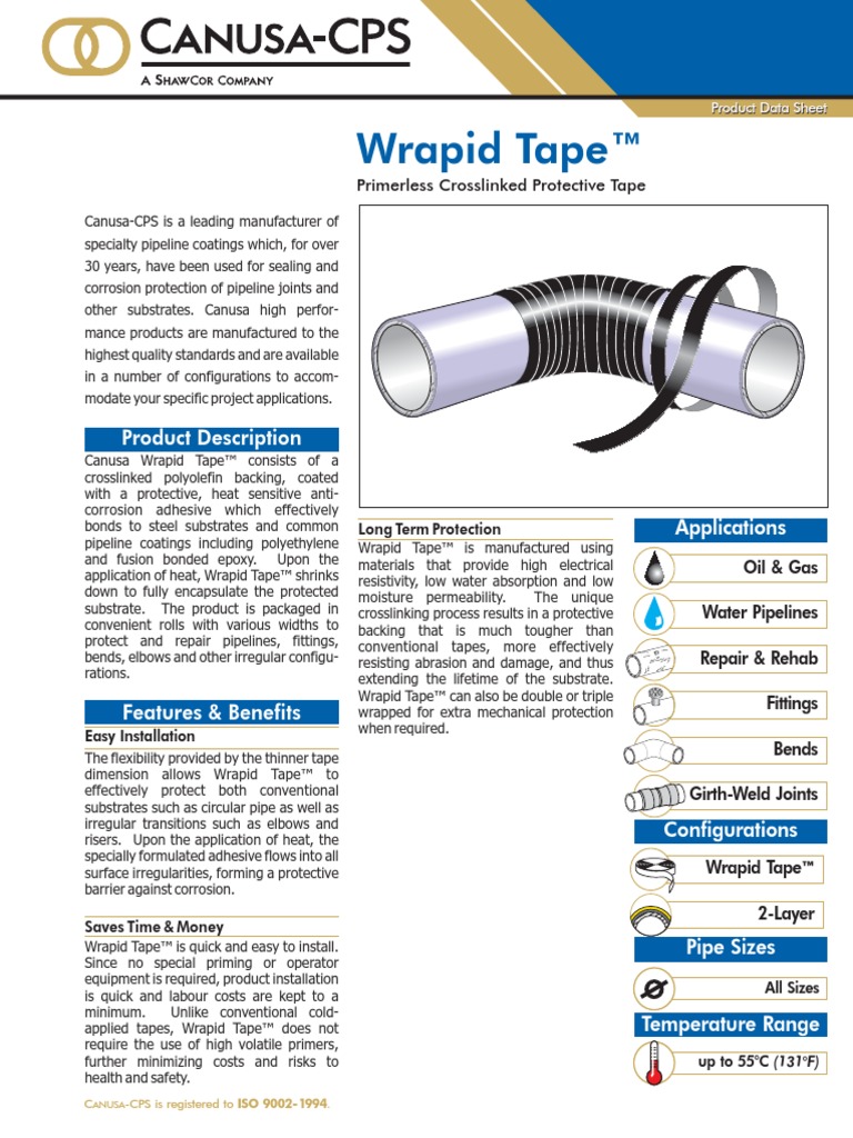 Wrapid Tape™: Product Description | PDF | Pipe (Fluid Conveyance ...