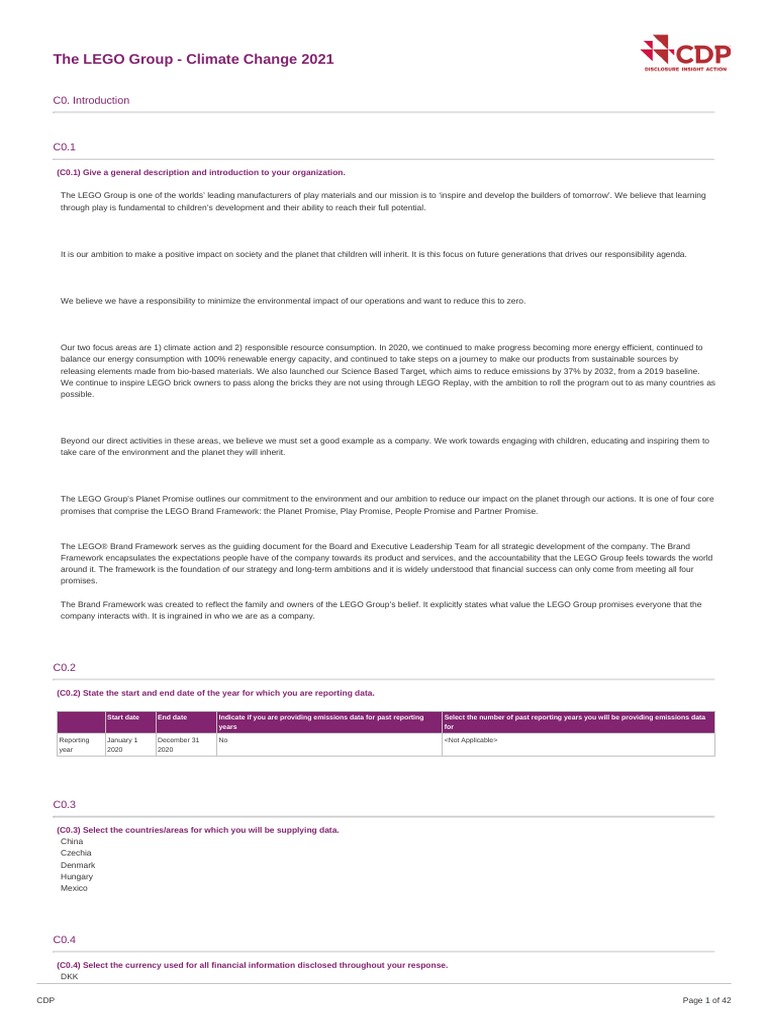 The LEGO Group - Climate Change 2021: C0. Introduction | PDF | Sustainability | Nature