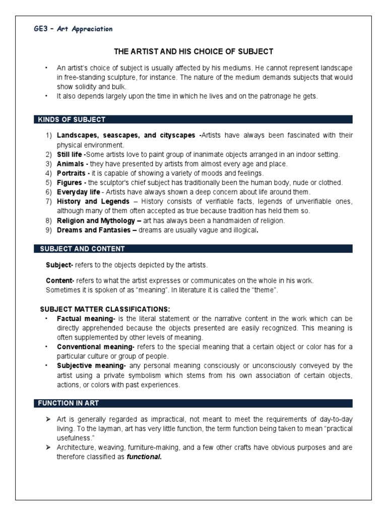 The Artist and His Choice of Subject | Download Free PDF | Sculpture ...