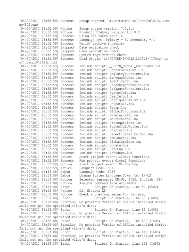 DIALux Setup Log | PDF | Booting | Operating System Technology