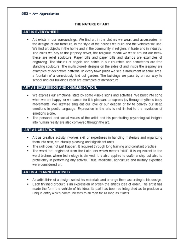 GE3 - Understanding Art | PDF | Beauty | Aesthetics