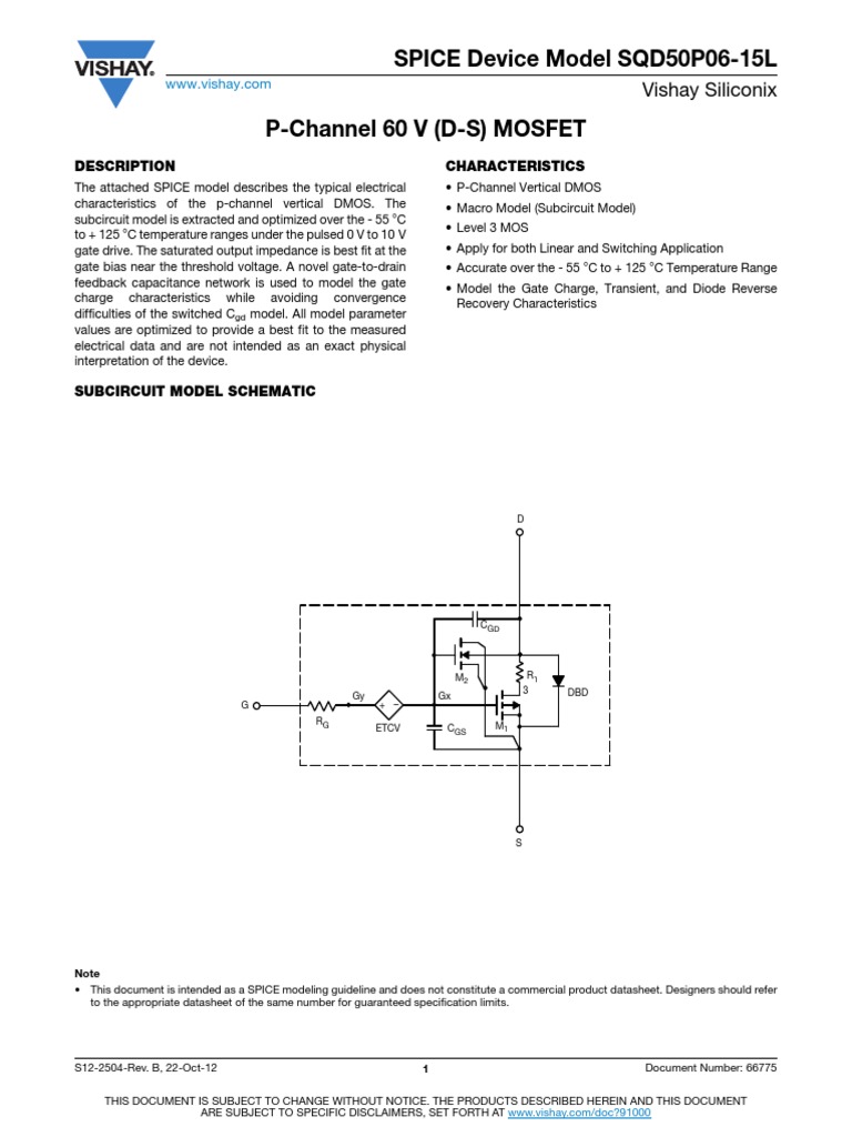 SPICE Device Model SQD50P06-15L: Vishay Siliconix | PDF | Mosfet | Spice