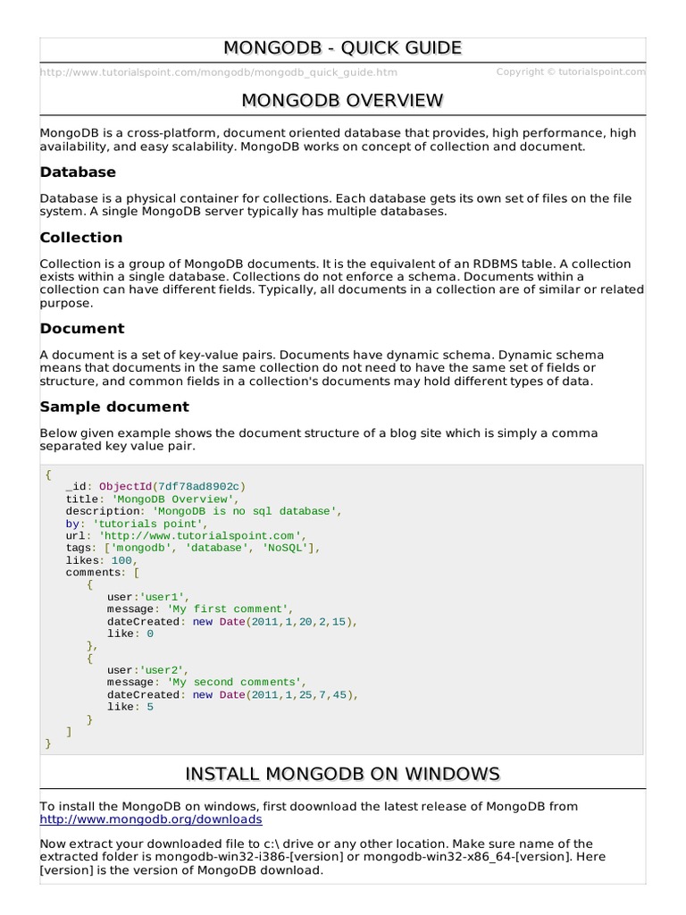 Mongodb - Quick Guide Mongodb Overview | PDF | Database Index | No Sql Mongodb - Quick Guide Mongodb Overview | PDF | Database Index | No Sql