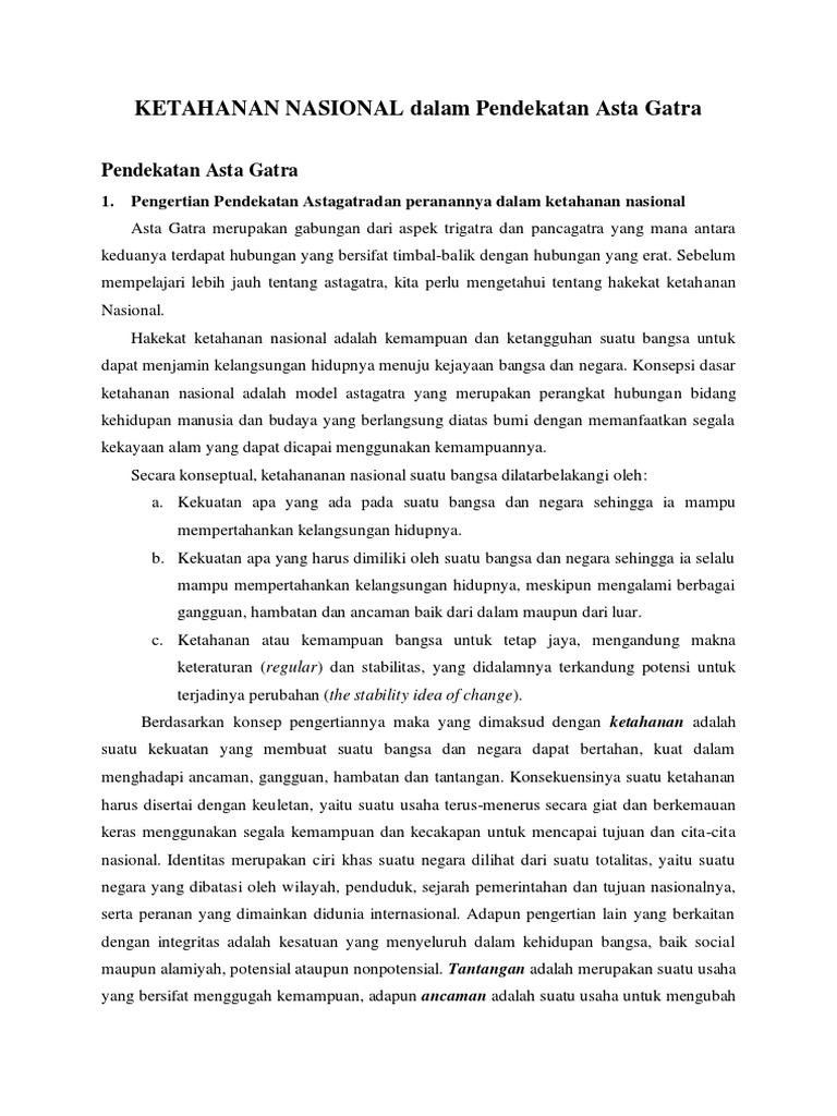 Pertemuan Ke 11 - KETAHANAN NASIONAL Dalam Pendekatan Asta Gatra | PDF
