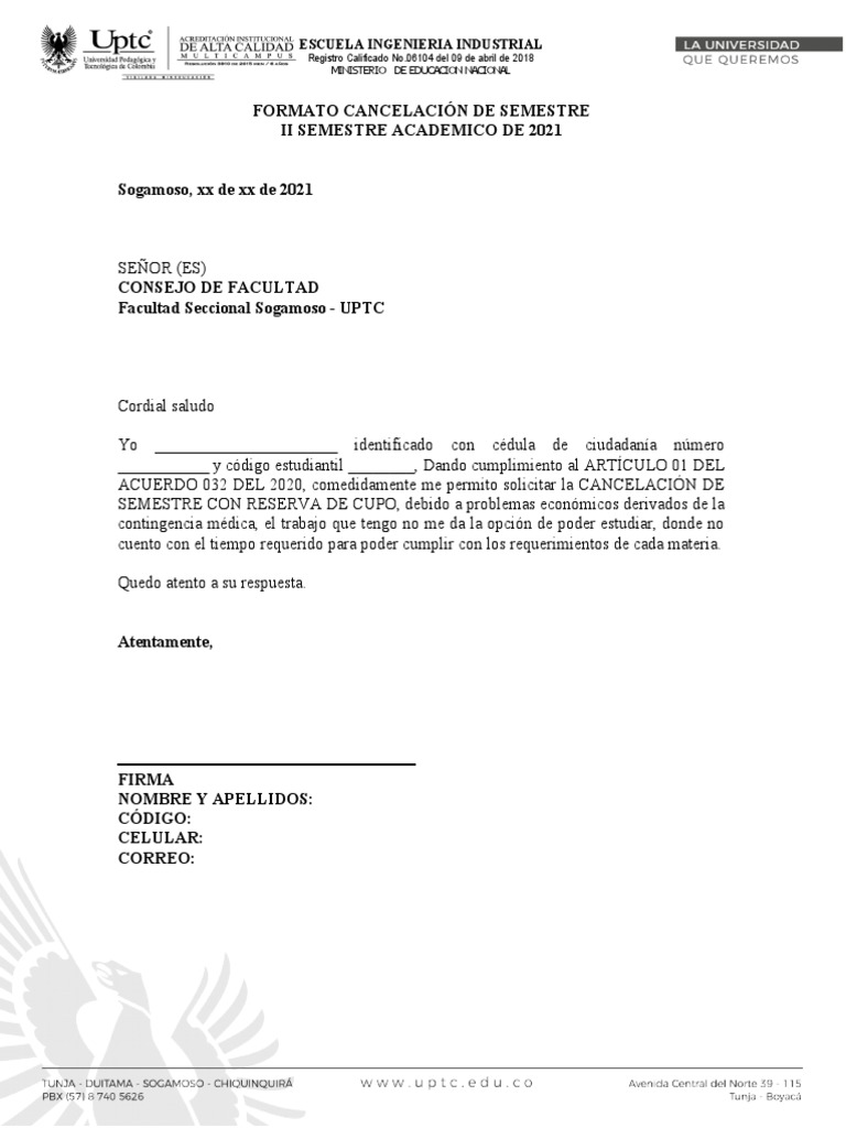 Formato Cancelacion de Semestre | PDF
