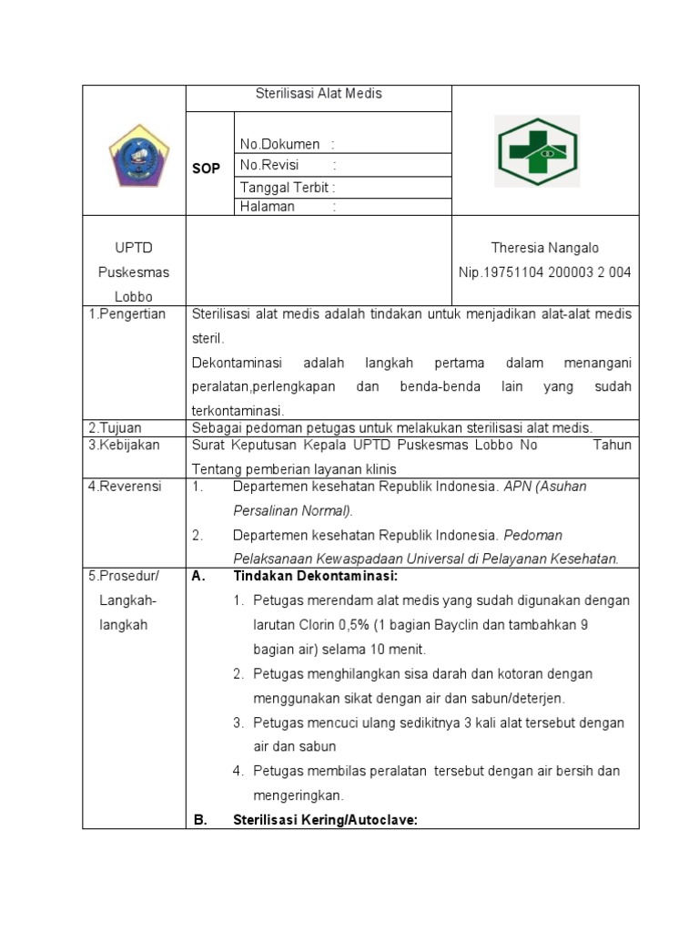 8.6.1 Ep 2 SOP UGD (STERILISASI ALAT MEDIS) - Edit | PDF | Pengembangan Diri | Sains & Matematika