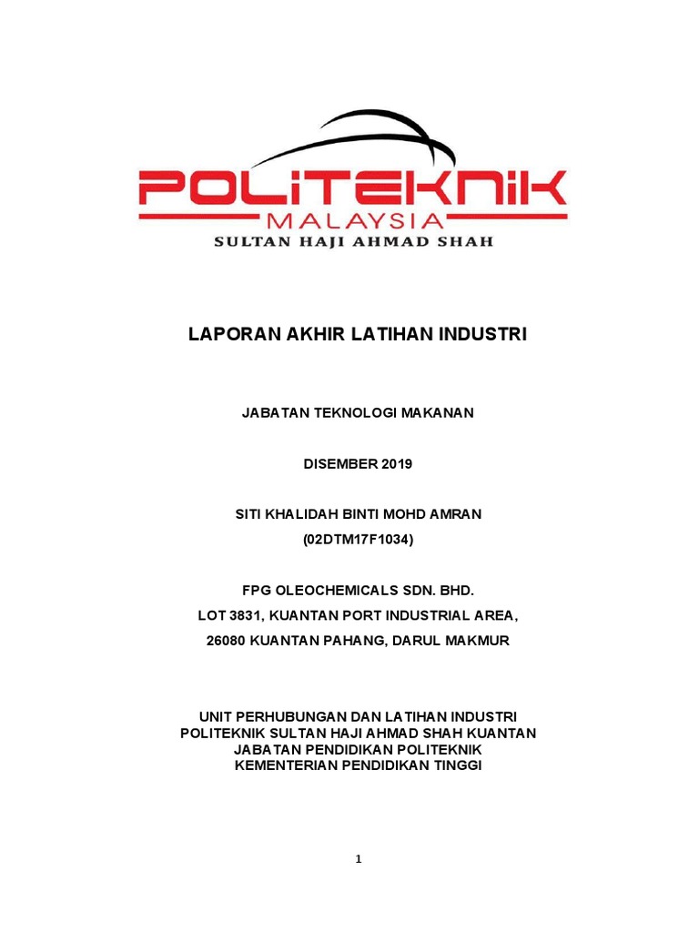Laporan Akhir Latihan Industri Siti Khalidah | PDF