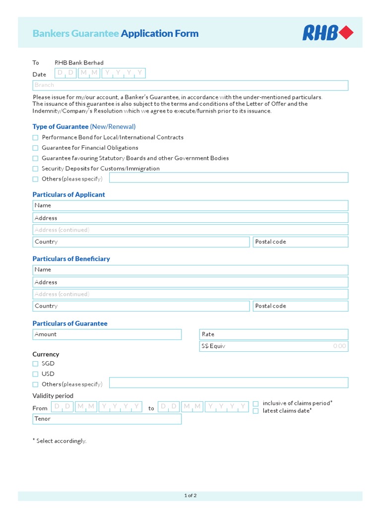 RHB BG Application Form | PDF | Guarantee | Indemnity