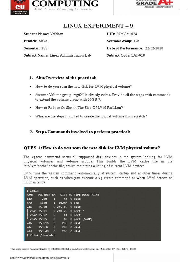 Linux Experiment - 9: 1. Aim/Overview of The Practical | PDF | Operating System Technology ...